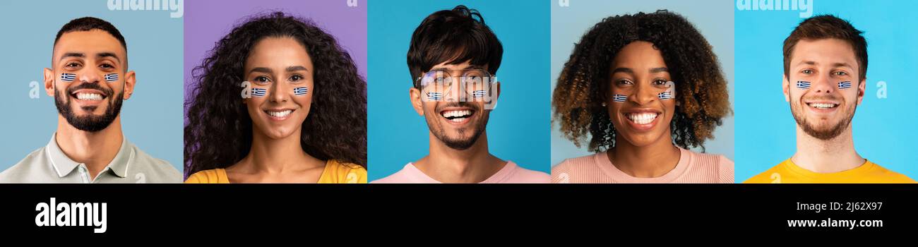 Multiracial people Greek football fans, set of photos Stock Photo - Alamy