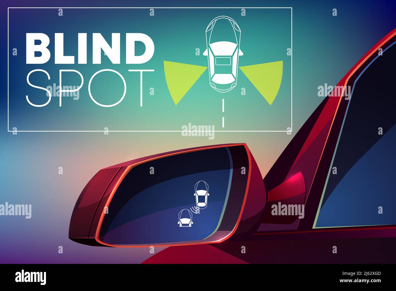 Blind spot assist cartoon vector concept. Danger warning alert visual ...