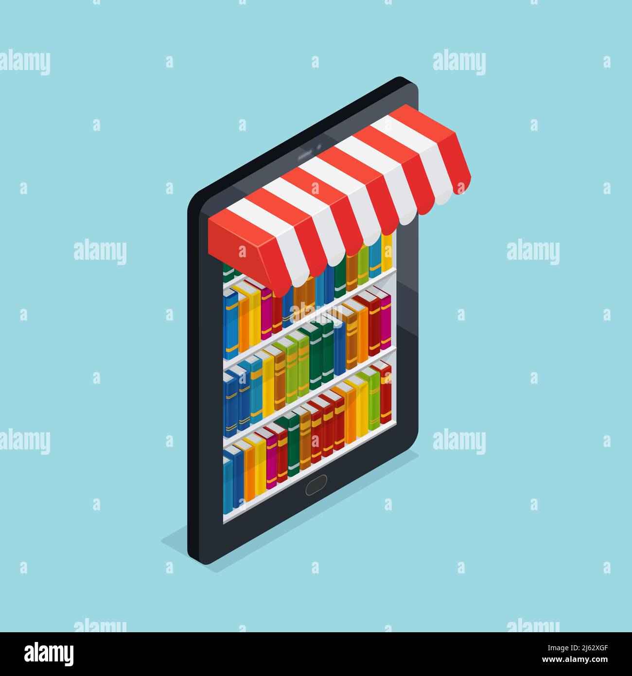 Online bookstore design including bookshelves at mobile device with ...