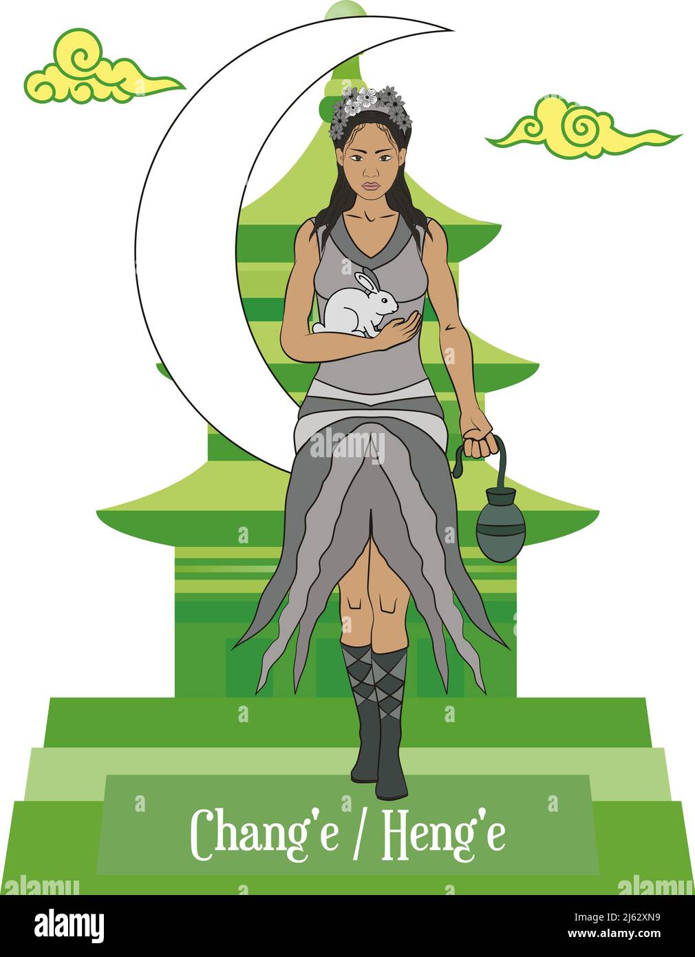 Isolated illustration vector of mythical Chinese god, Chang'e, Heng'e ...