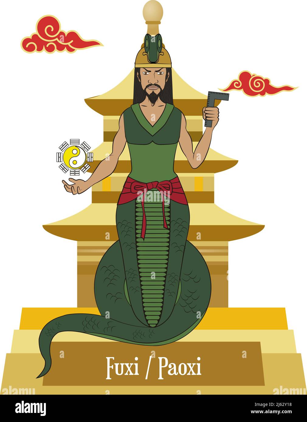 Isolated illustration vector of mythical Chinese god Fuxi, Paoxi ...