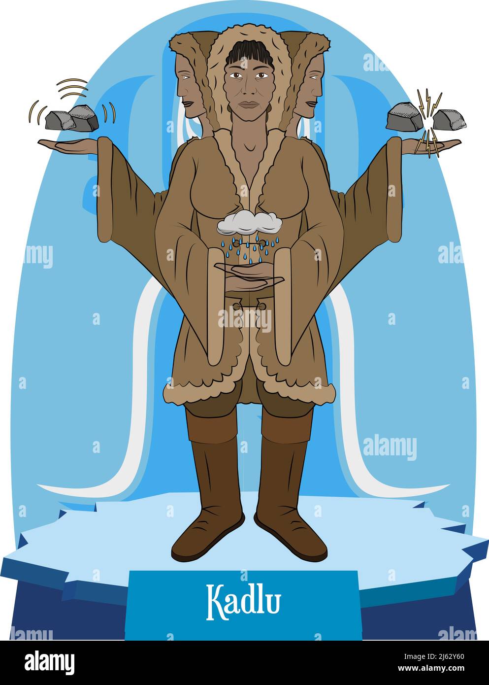 Isolated illustration vector of inuit, eskimo mythical deity. Kadlu is the trinity of weather ...