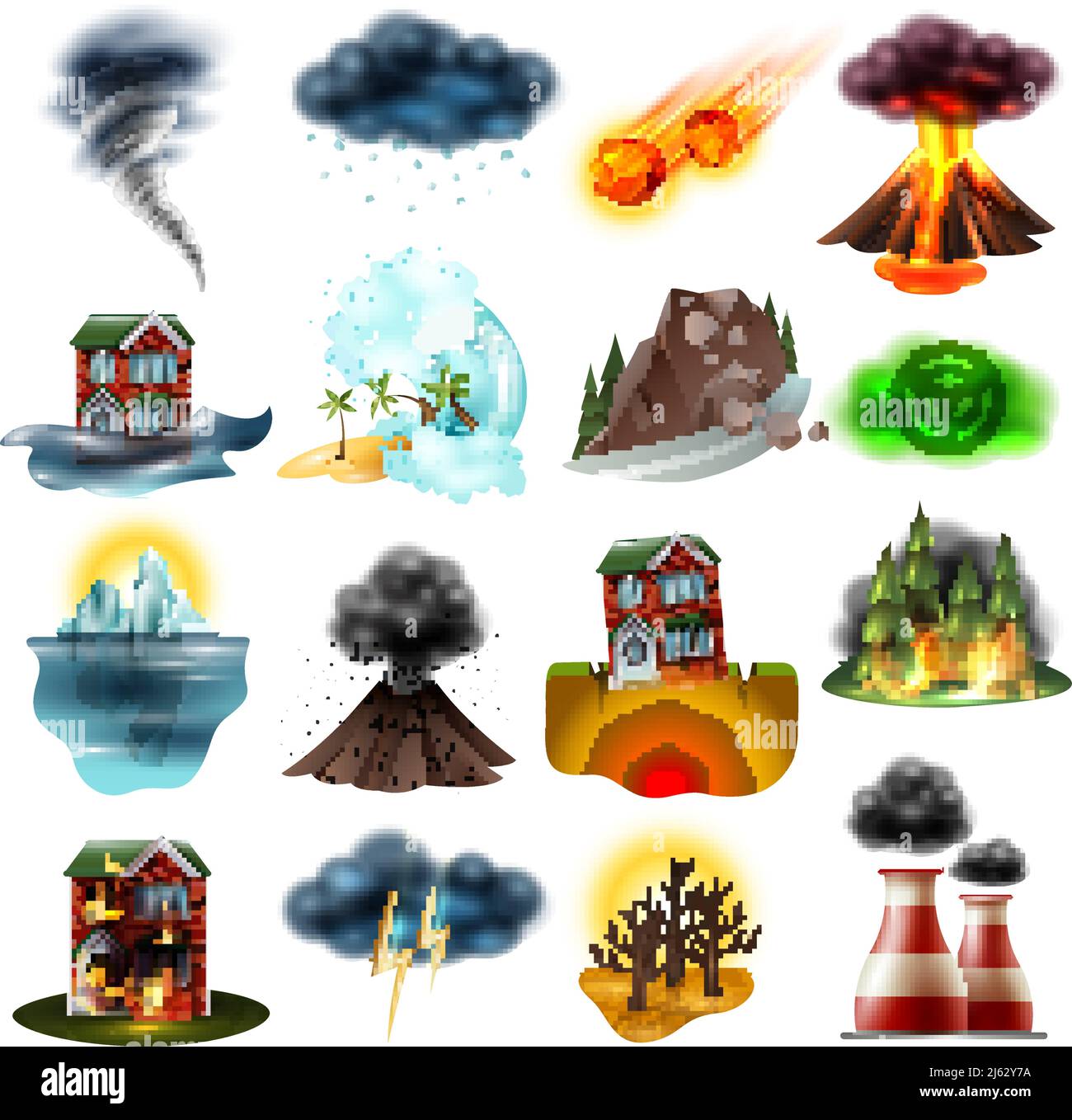 Set of natural disasters including flood earthquake drought wildfire ...