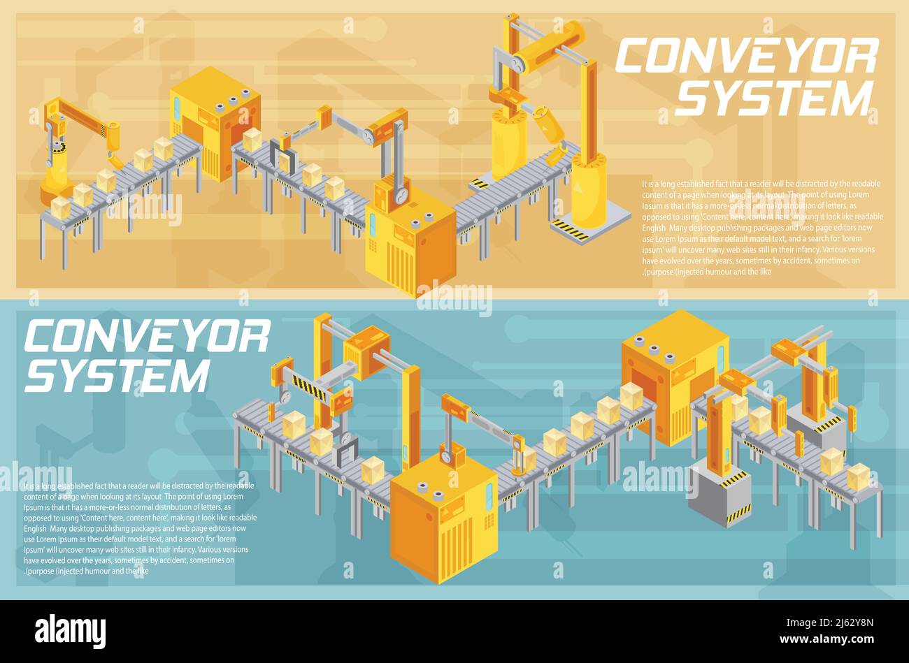 Isometric horizontal banners with conveyor system including welding and ...