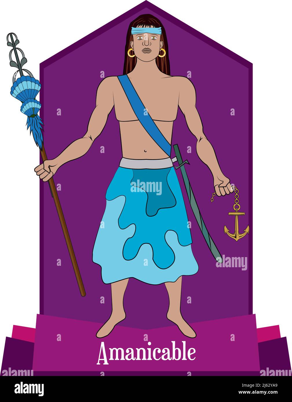 Filipino mythical god, Amanicable, marine deity isolated illustration ...