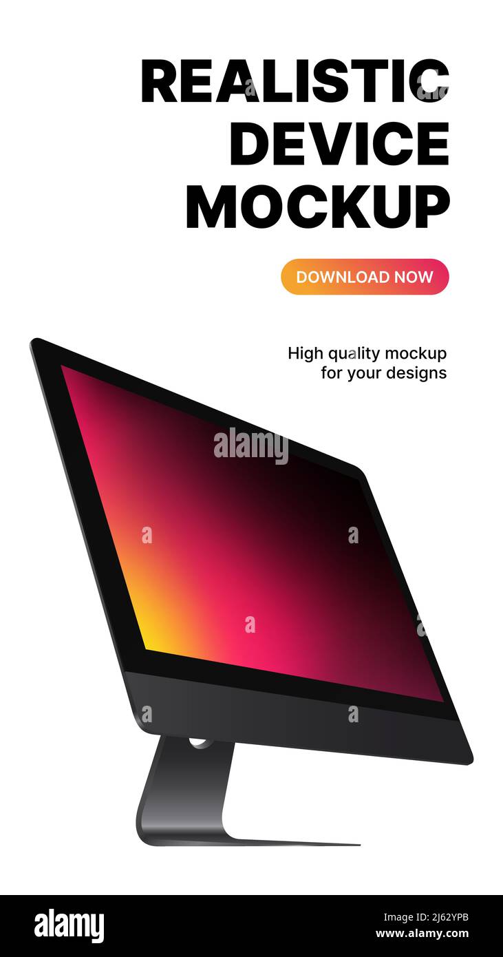 Vertical Computer Mockup. Monitor Side View with Gradient Screen on ...
