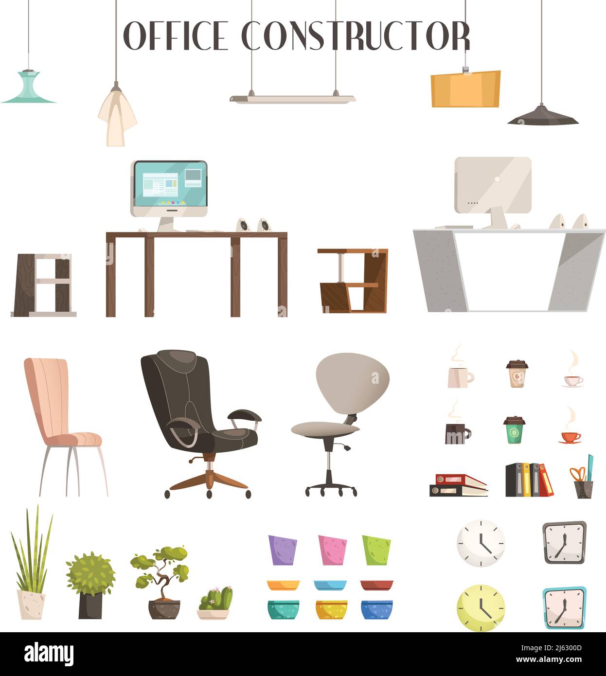 Modern interior furniture and accessories cartoon style icons for ...