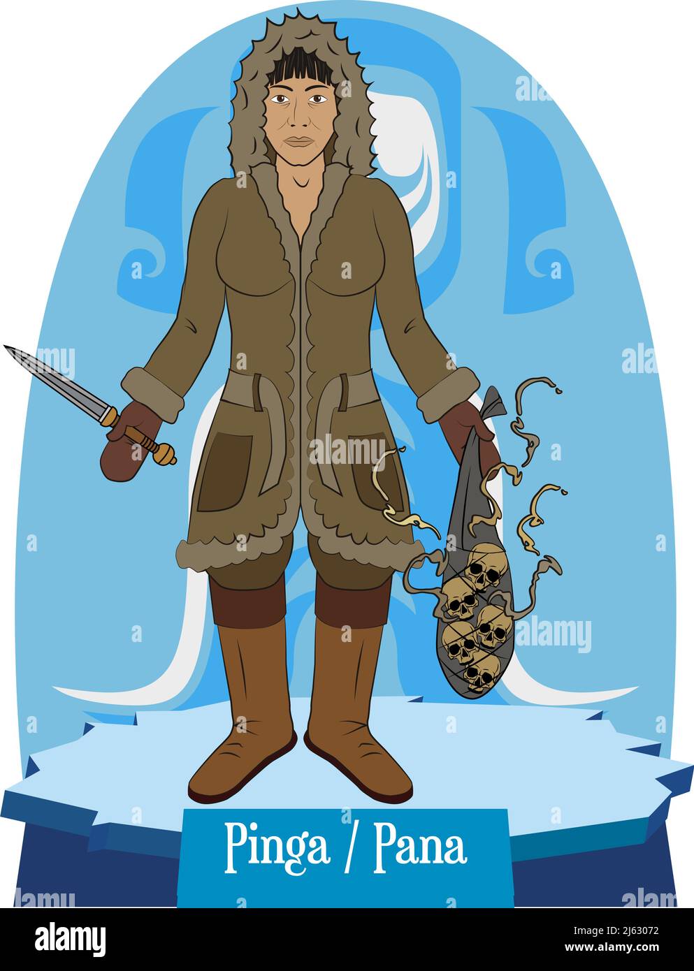 Vector isolated illustration of inuit, eskimo mythical deity, Pinga, Pana, the goddess of the ...