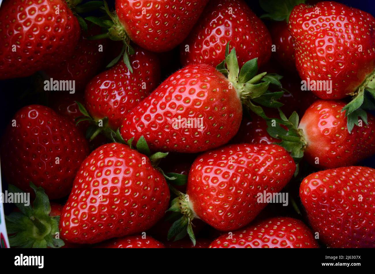 Strawberry closeup background, flat lay, selective focus, macro. Top ...