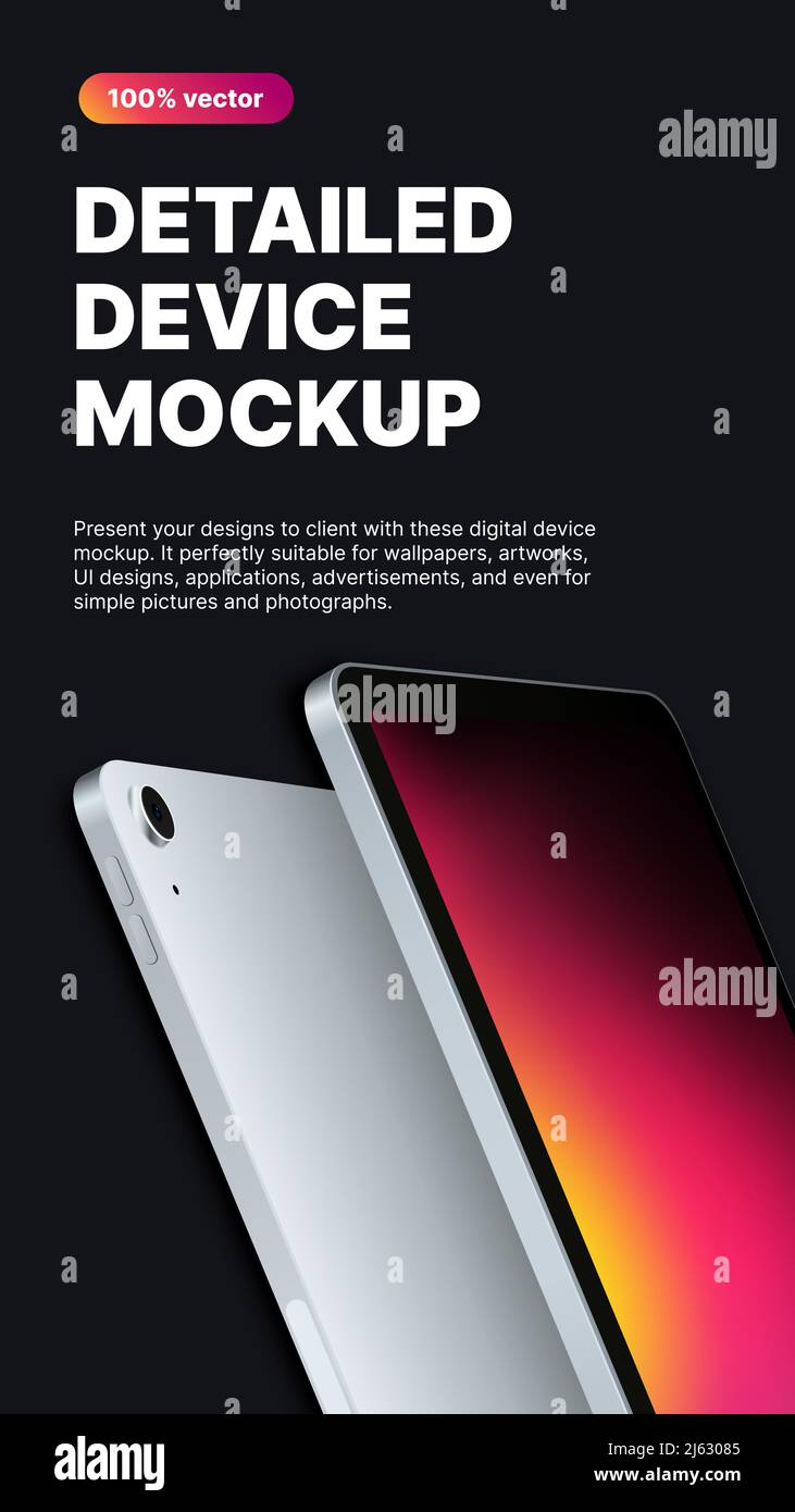 Vertical Tablet Mockup. White Device with Gradient Screen. Social Media ...