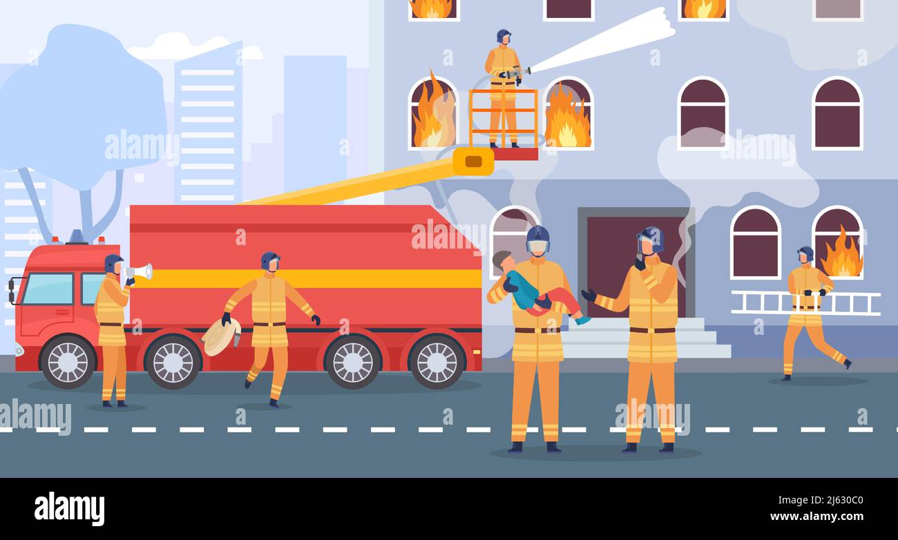 Professional firefighter extinguishing fire Stock Vector Images - Alamy