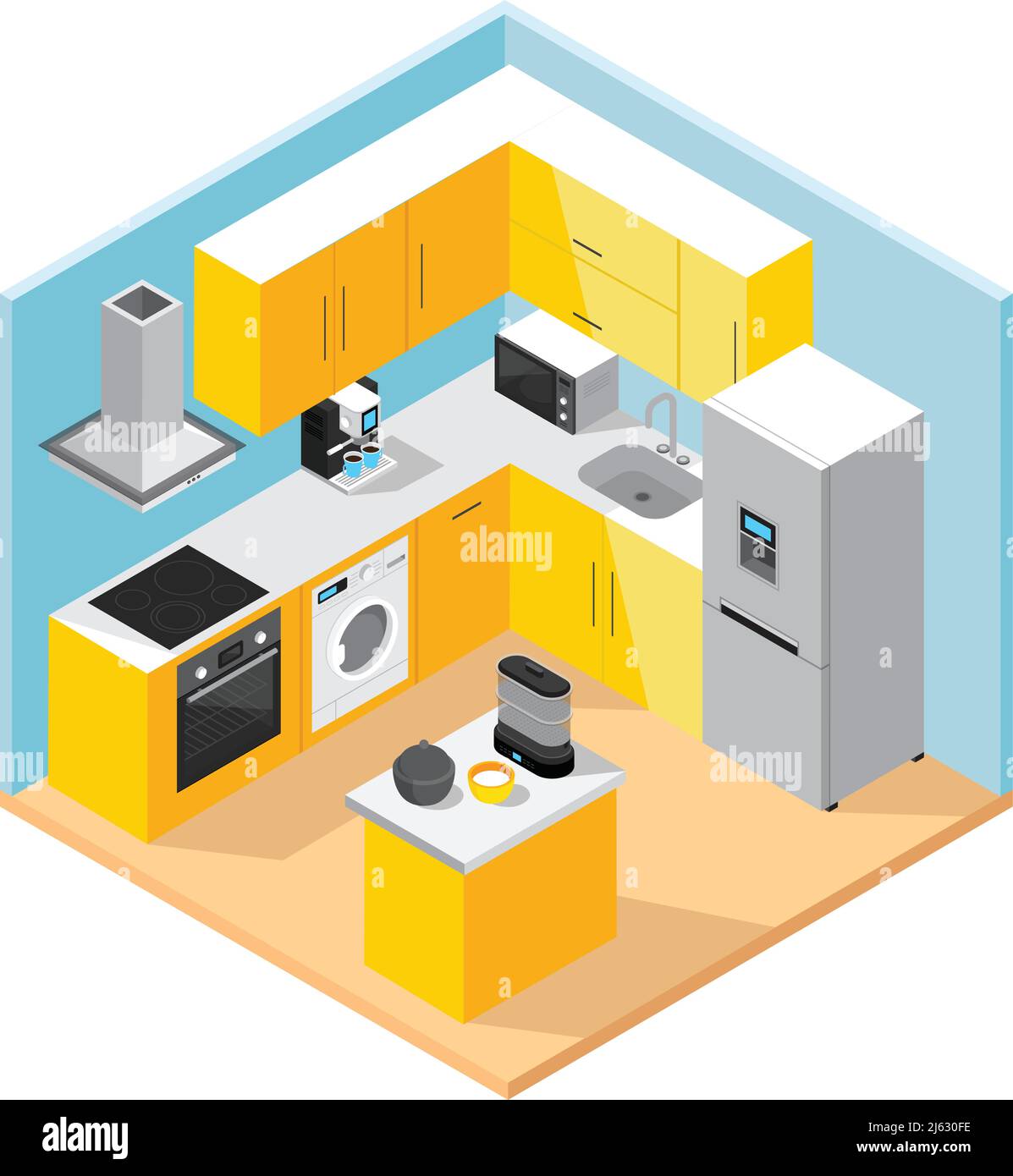 Modern kitchen interior isometric concept with furniture set household ...