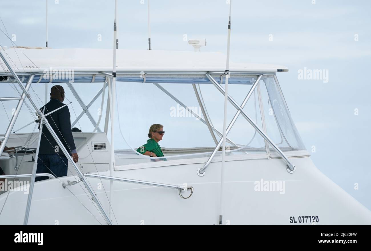 The Countess of Wessex on a boat at Ganters Bay jetty for a boat ride ...