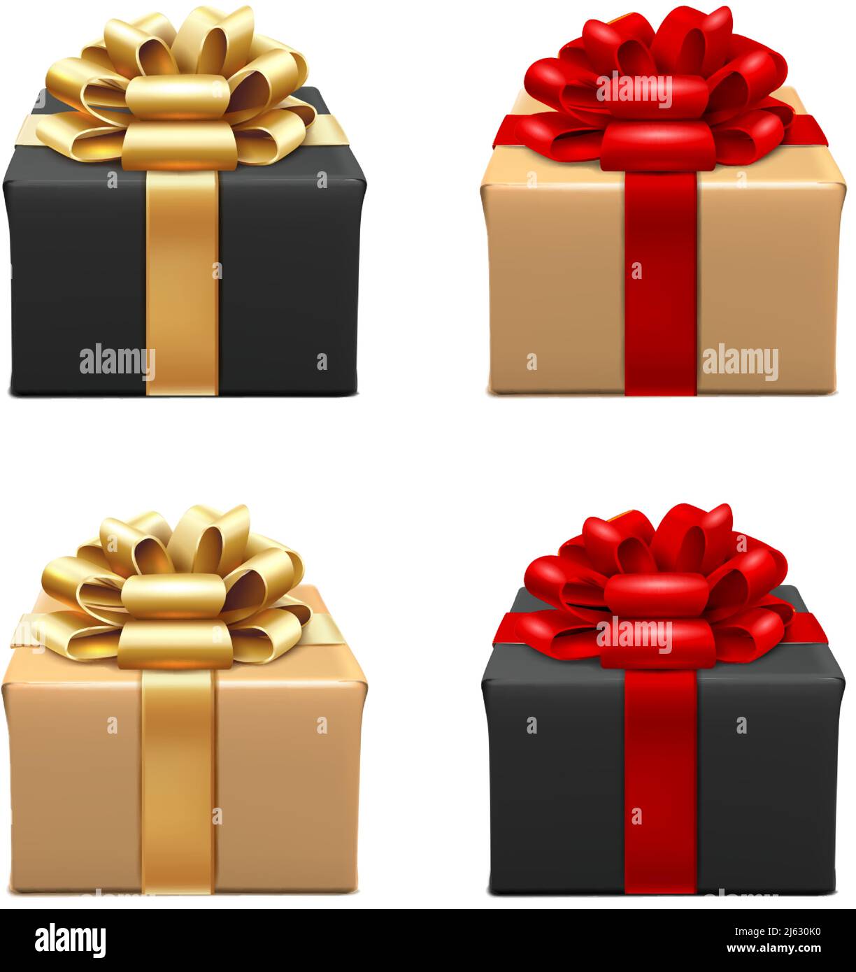 3d realistic vector icon set. Square present boxes in black color and ...