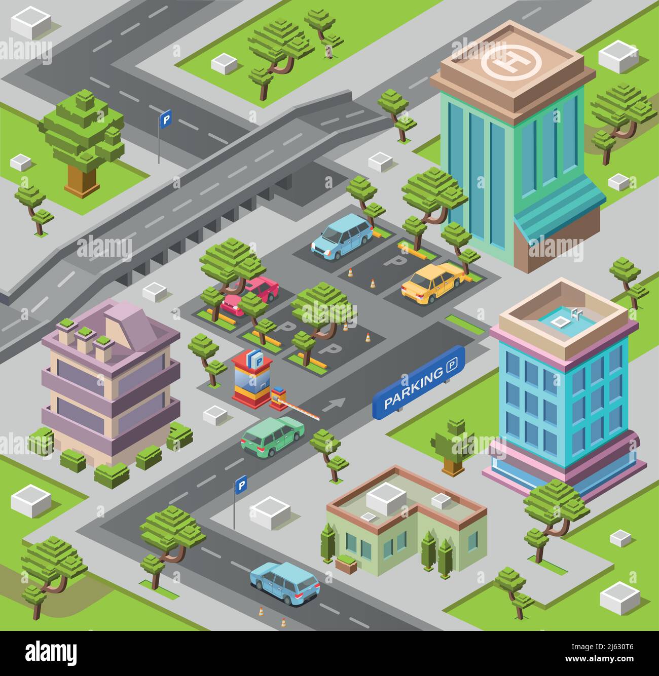 City map for parking lot isometric 3D vector illustration or map with ...