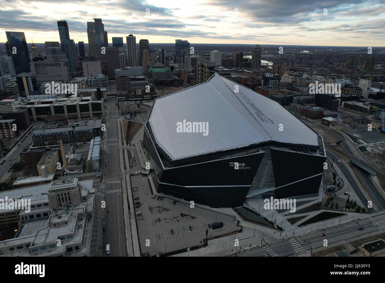 An aerial view of US Bank Stadium, the home of the Minnesota Vikings ...