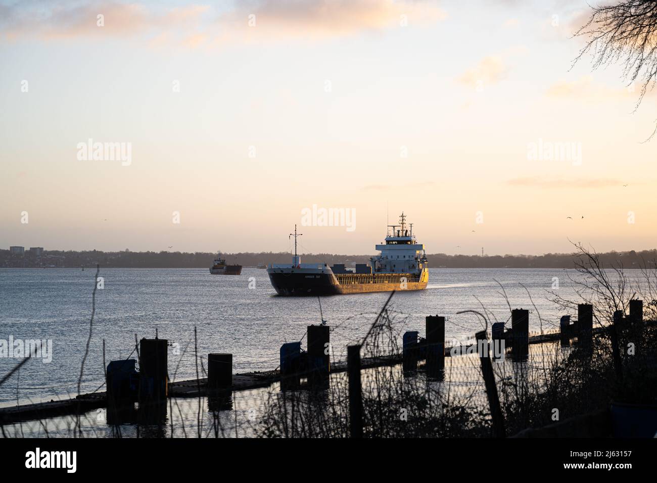 Kiel, Germany - February 22, 2022: A maritime vessel is entering the ...