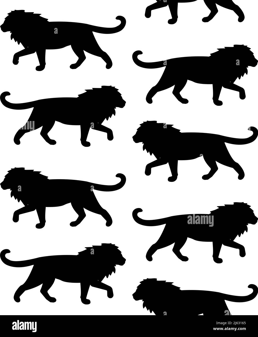Vector seamless pattern of flat lion silhouette isolated on white ...
