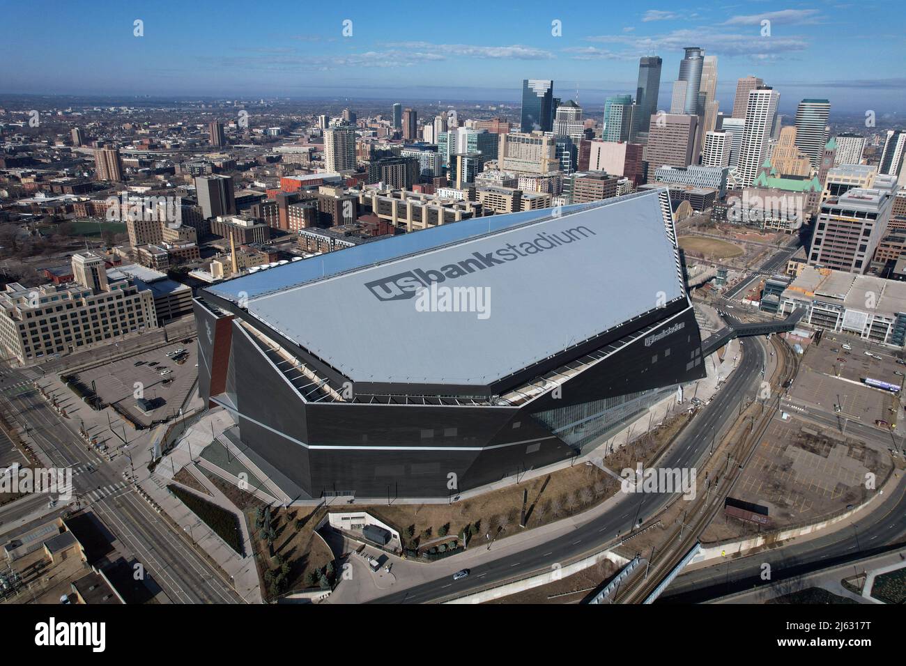 An aerial view of US Bank Stadium, the home of the Minnesota Vikings ...