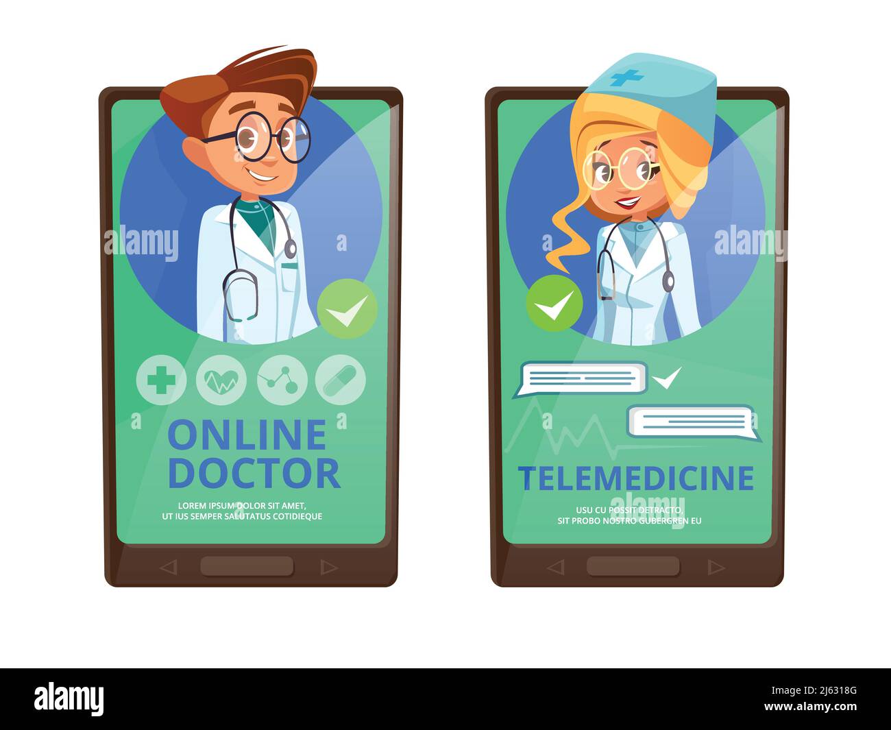 Online doctor telemedicine vector cartoon illustration. Remote medical ...