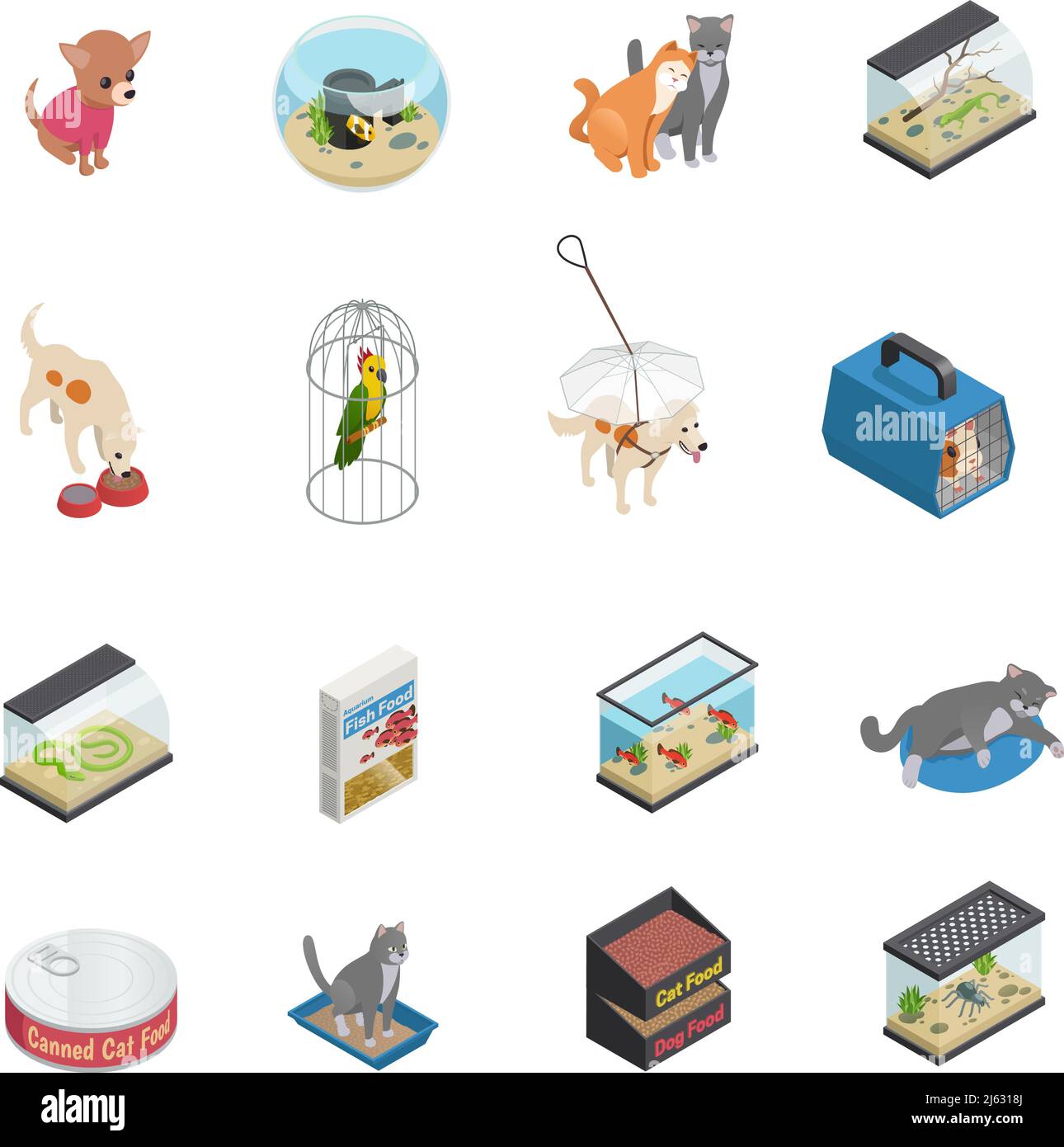Pet shop isometric icons set with cats and dogs isolated vector ...