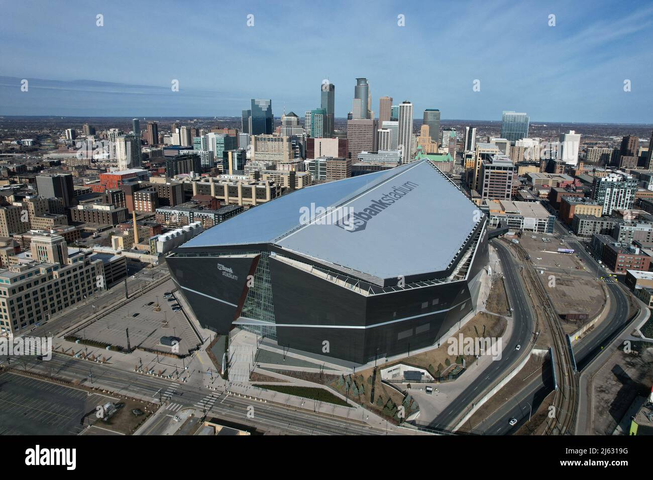 An aerial view of US Bank Stadium, the home of the Minnesota Vikings ...