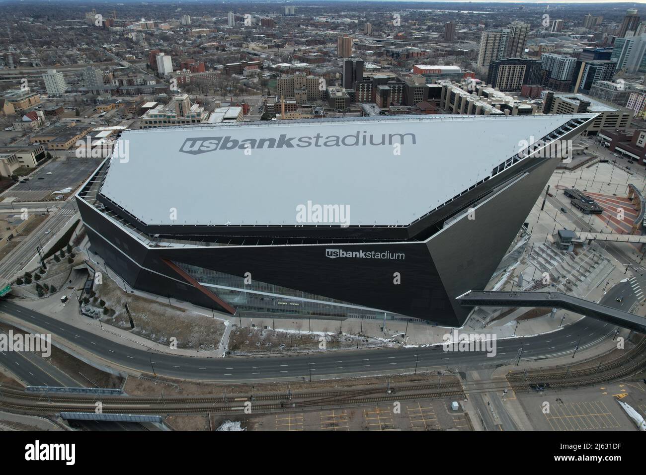 An aerial view of US Bank Stadium, the home of the Minnesota Vikings ...