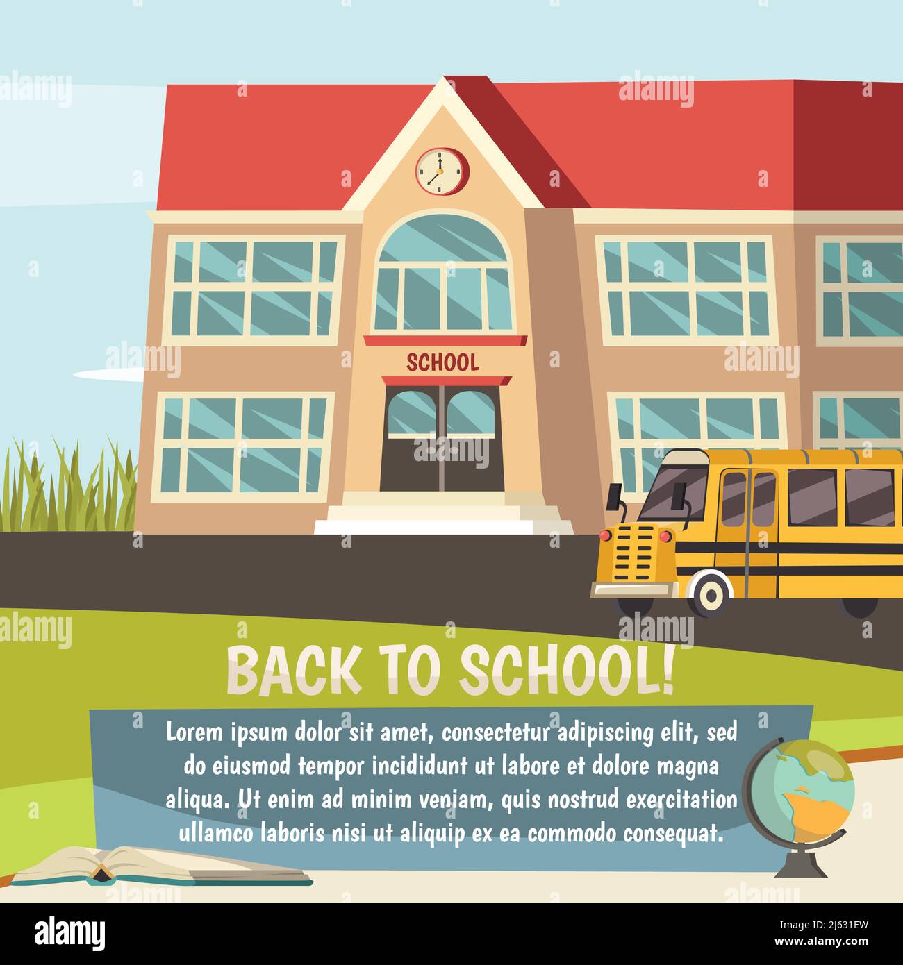 School colored orthogonal concept with back to school description and ...