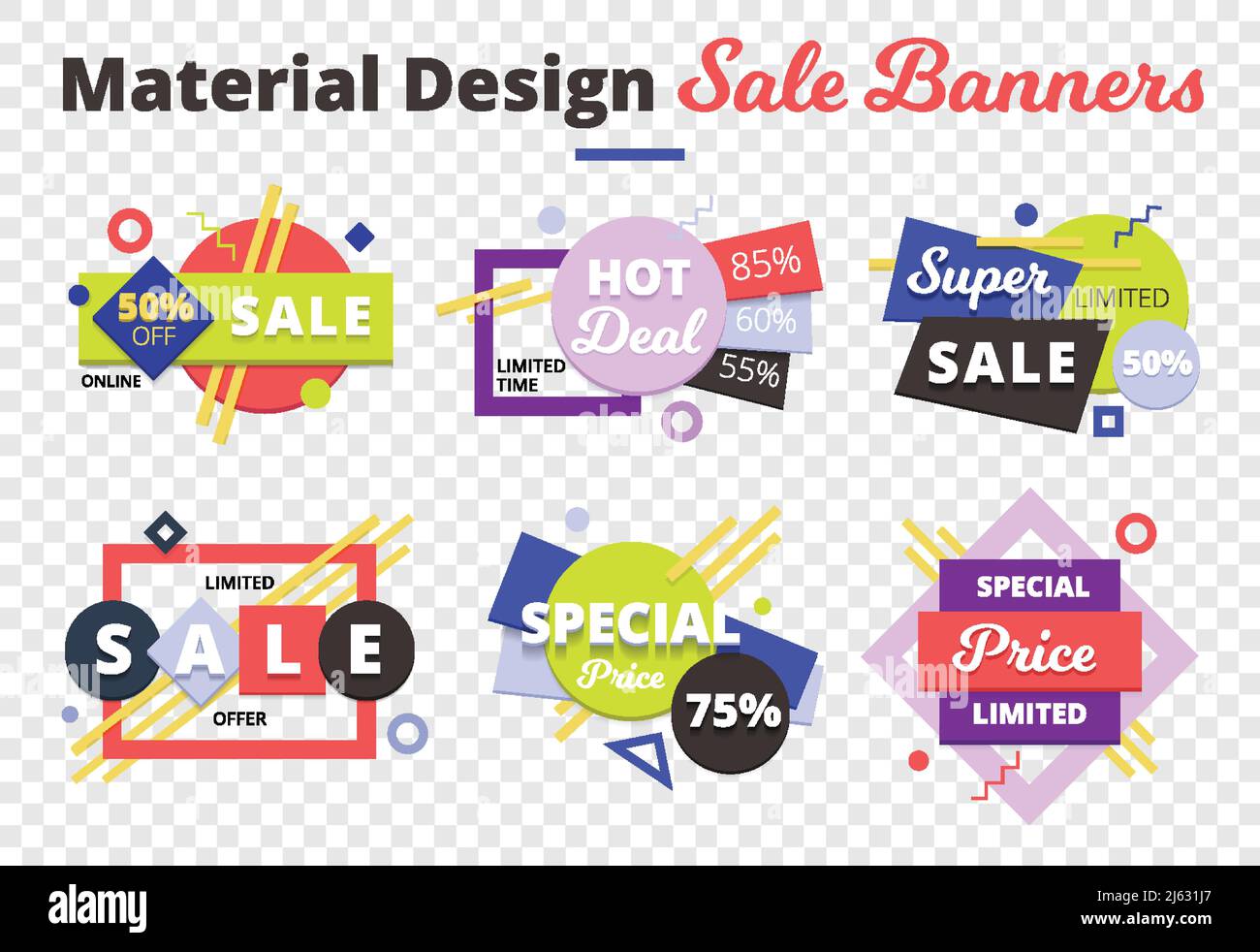Sale transparent icon set with material design sale banners description ...
