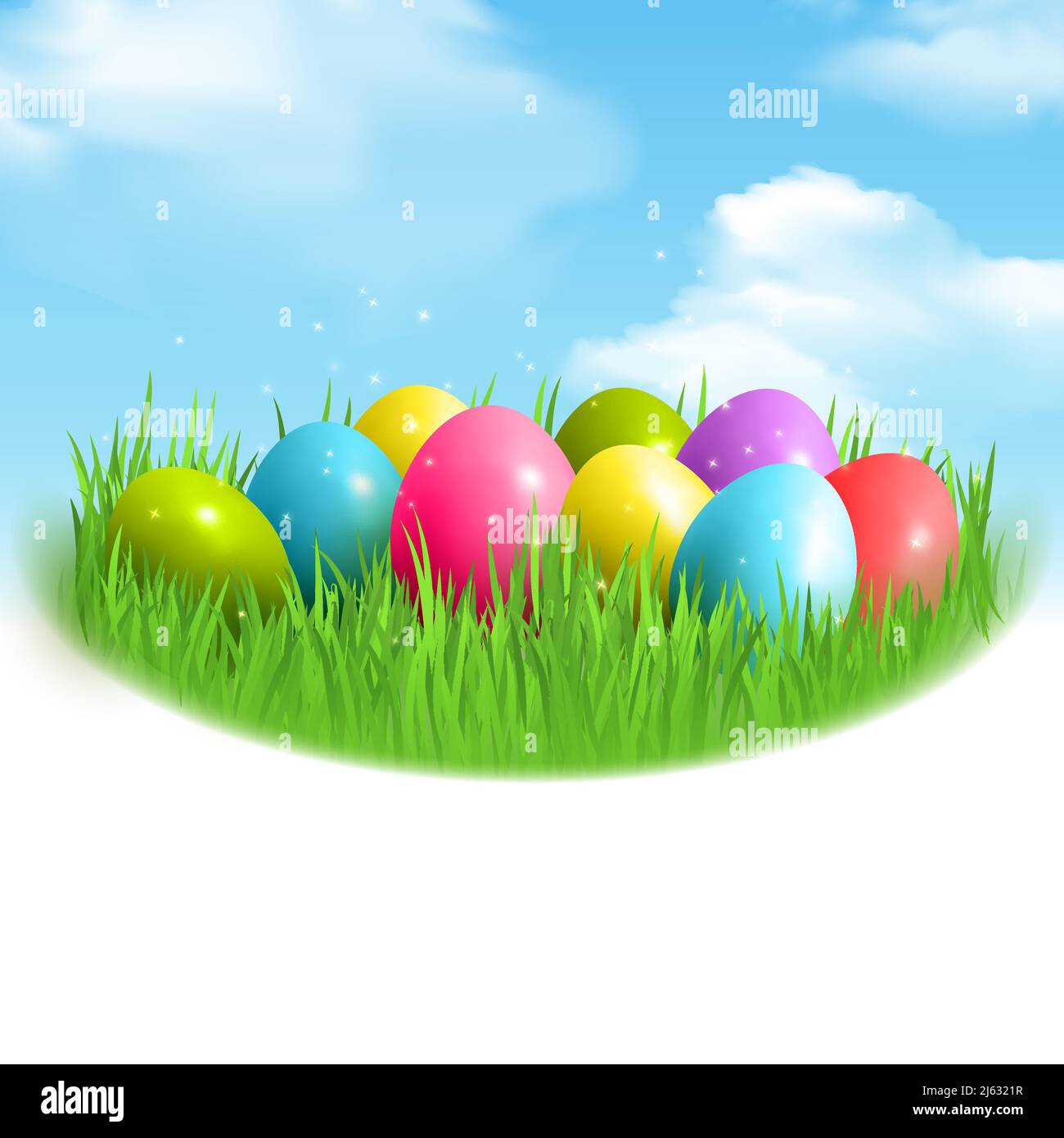 Colorful easter eggs composition with bunch of glittering magic eggs on ...