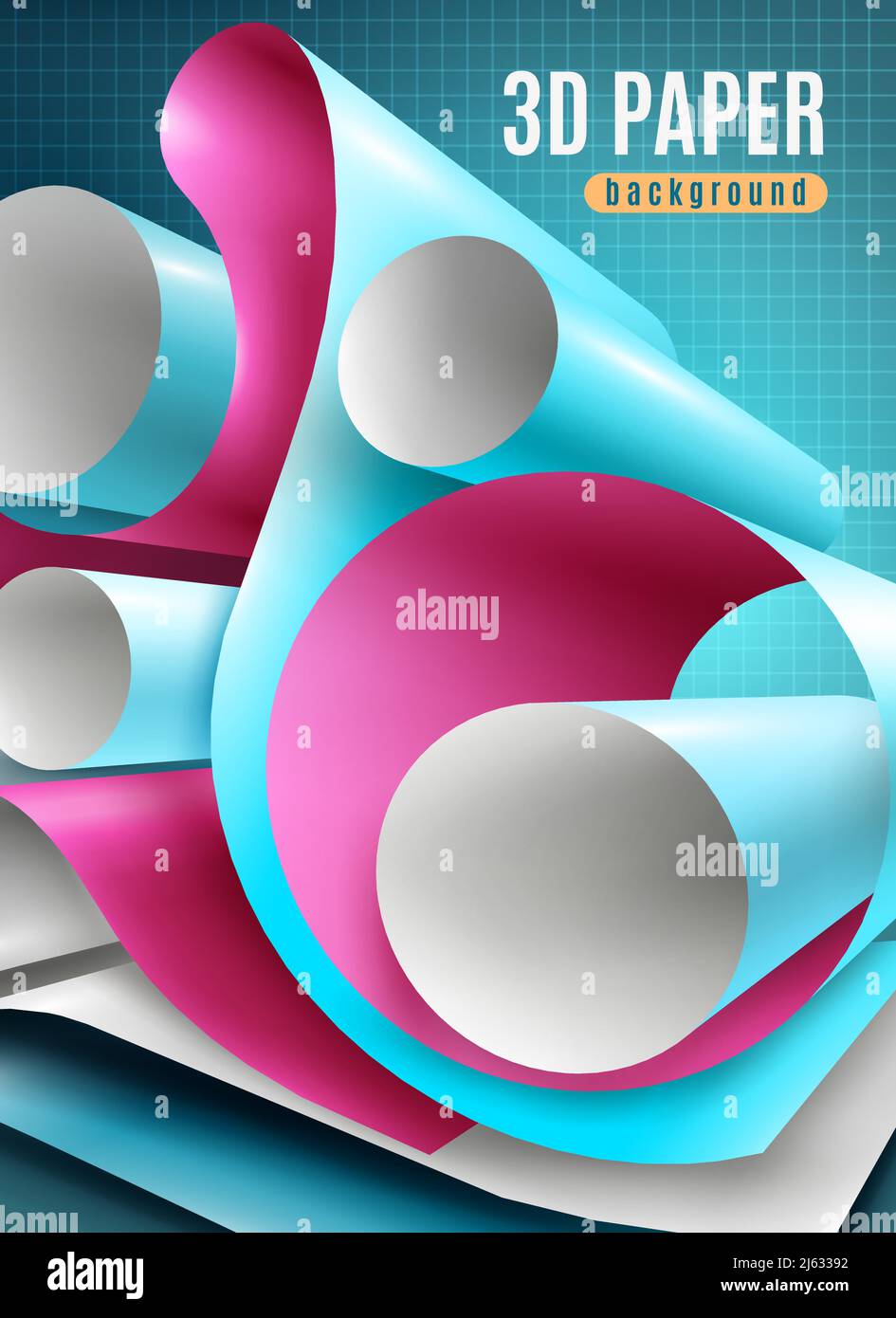 Realistic 3d background with colorful blank paper rolls vector ...