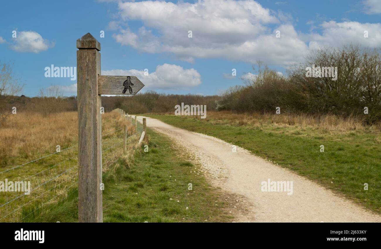 wooden public footpath posts and public nature trail paths blue sky and ...