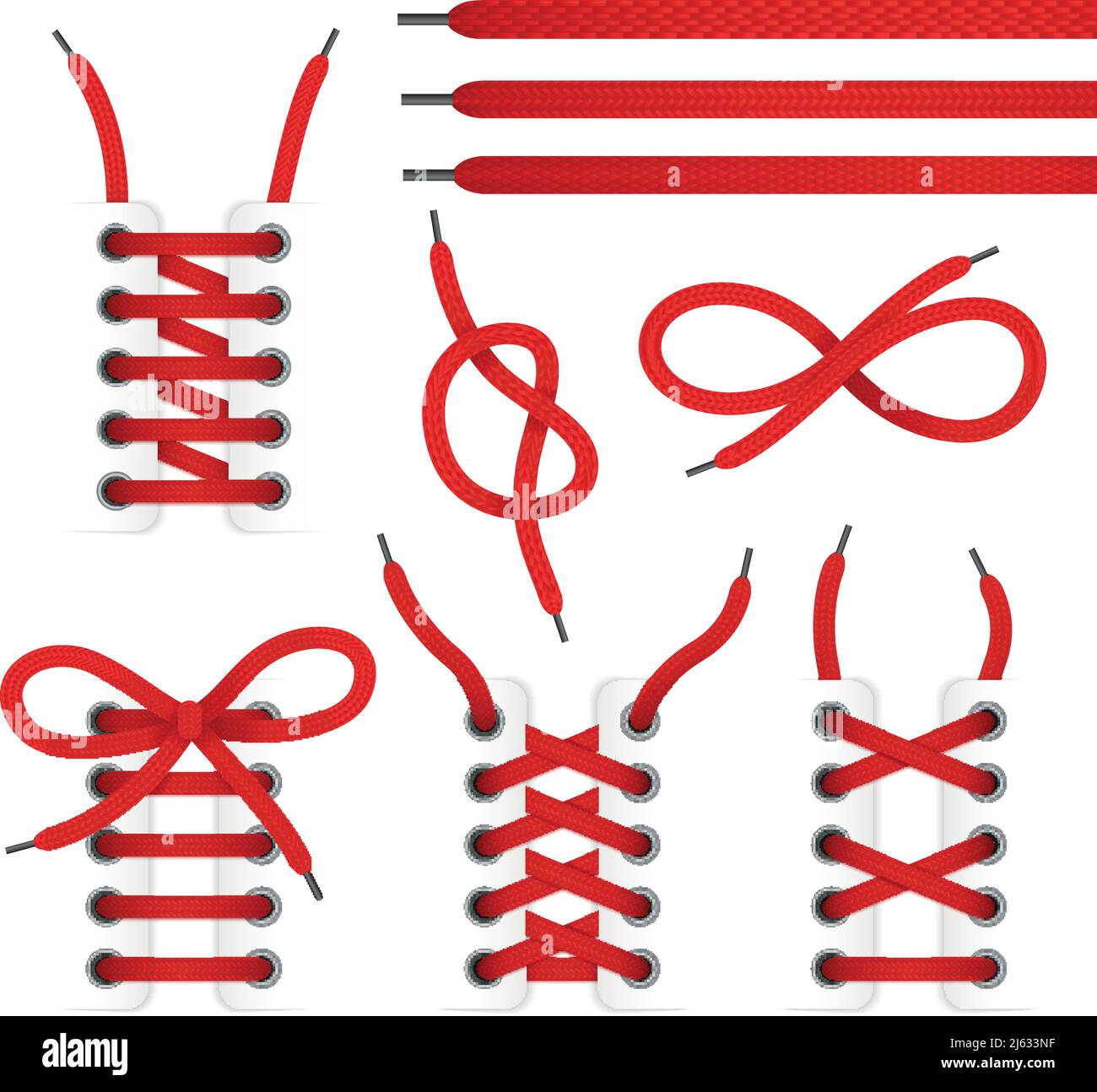 Red lace shoes icon set with tied and untied shoelaces isolated on ...