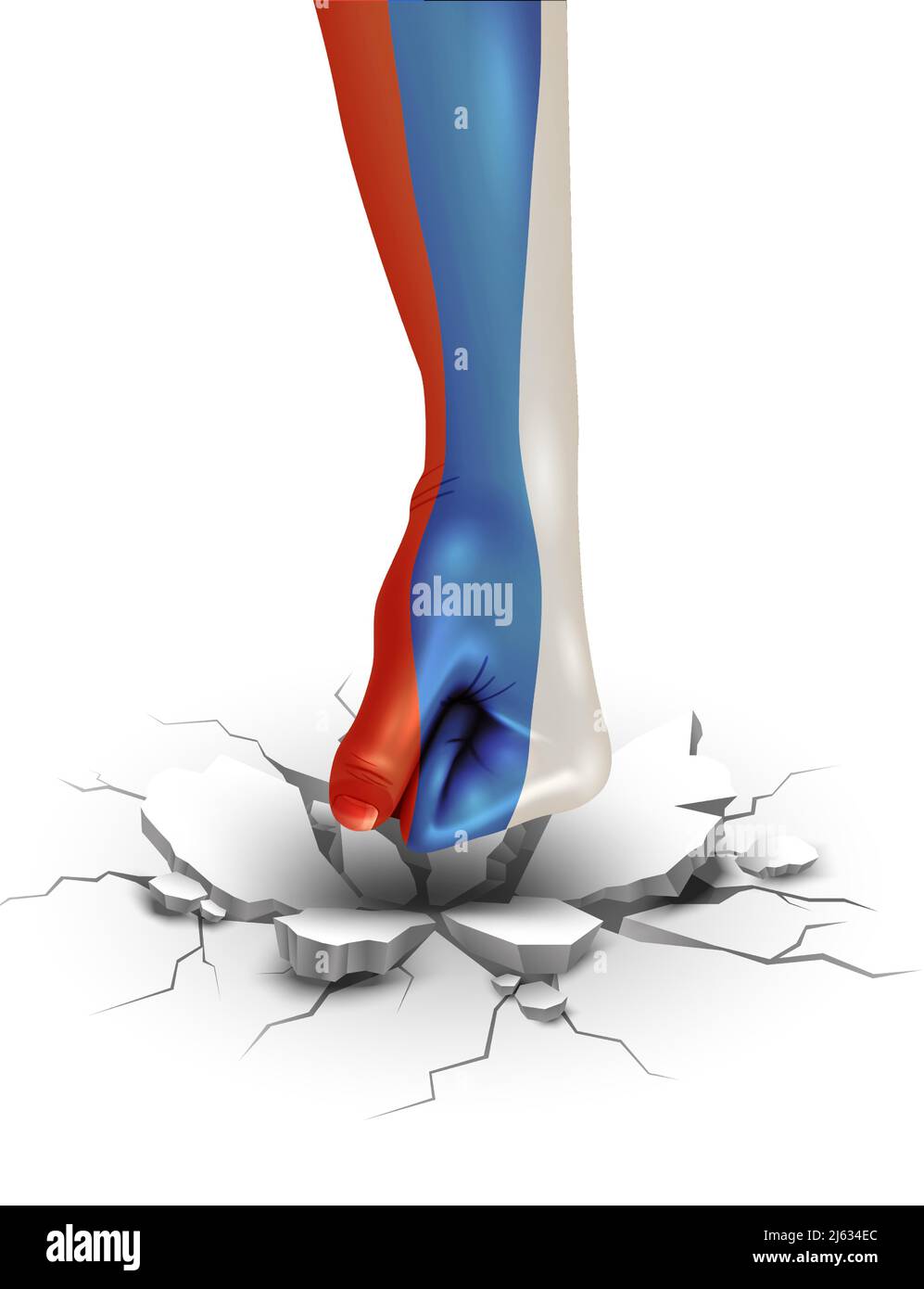 realistic vector icon. Hand crushing the wall with russian flag on it ...