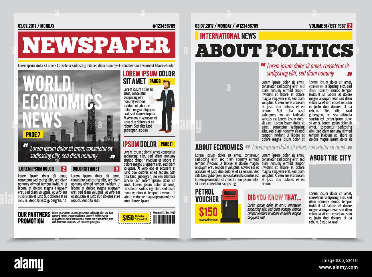 Daily newspaper journal design template with two-page opening editable ...