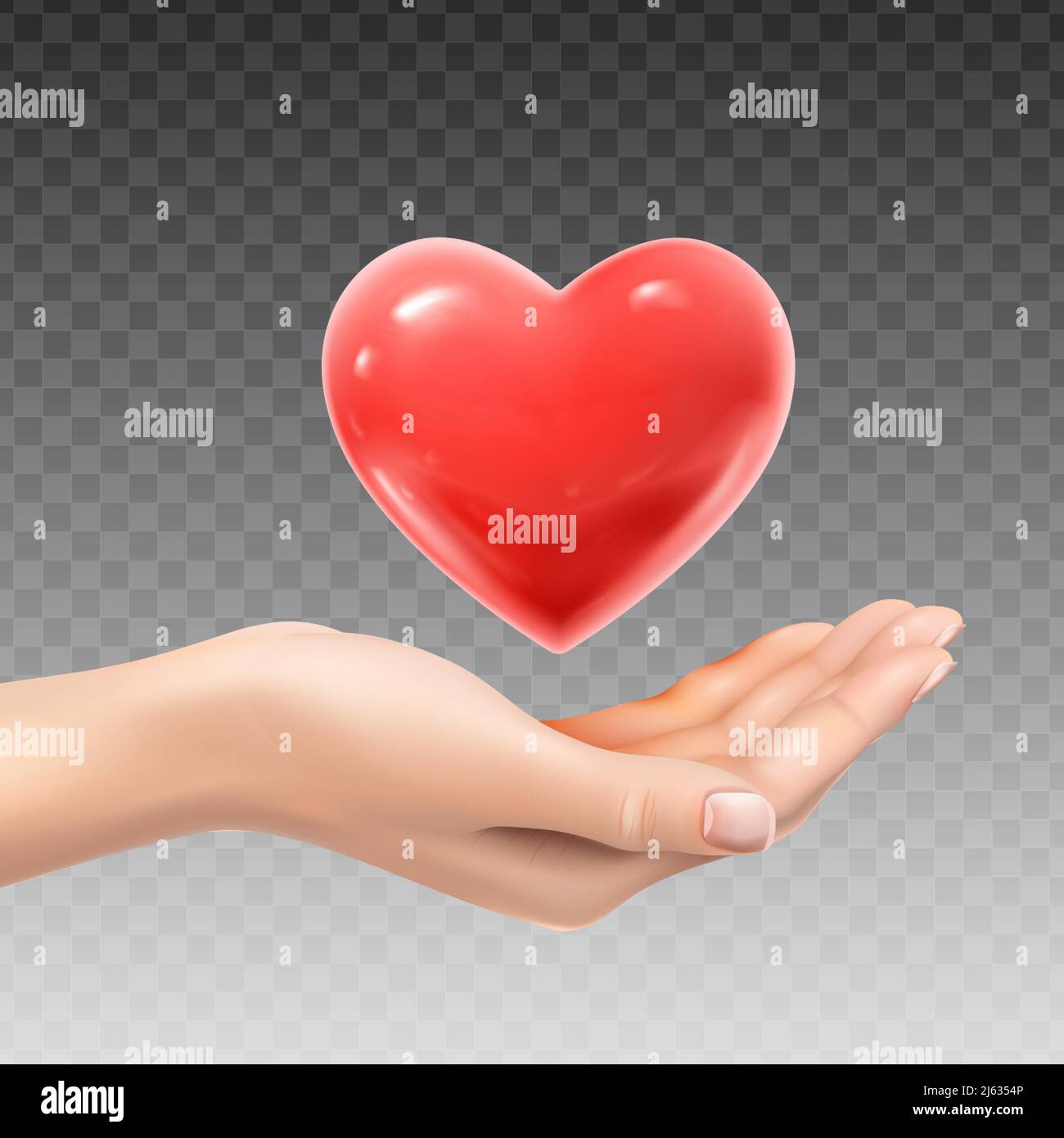 realistic icon illustration. Hand holding red heart. Isolated on ...