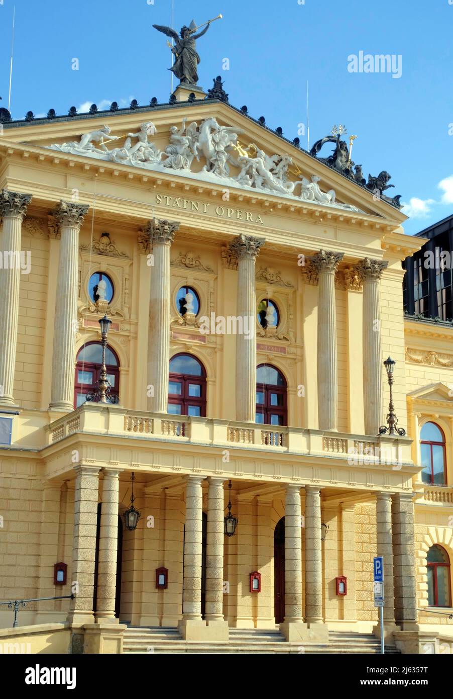 PRAGUE, CZECH REPUBLIC - APRIL 17, 2022: Front view on facade of The ...