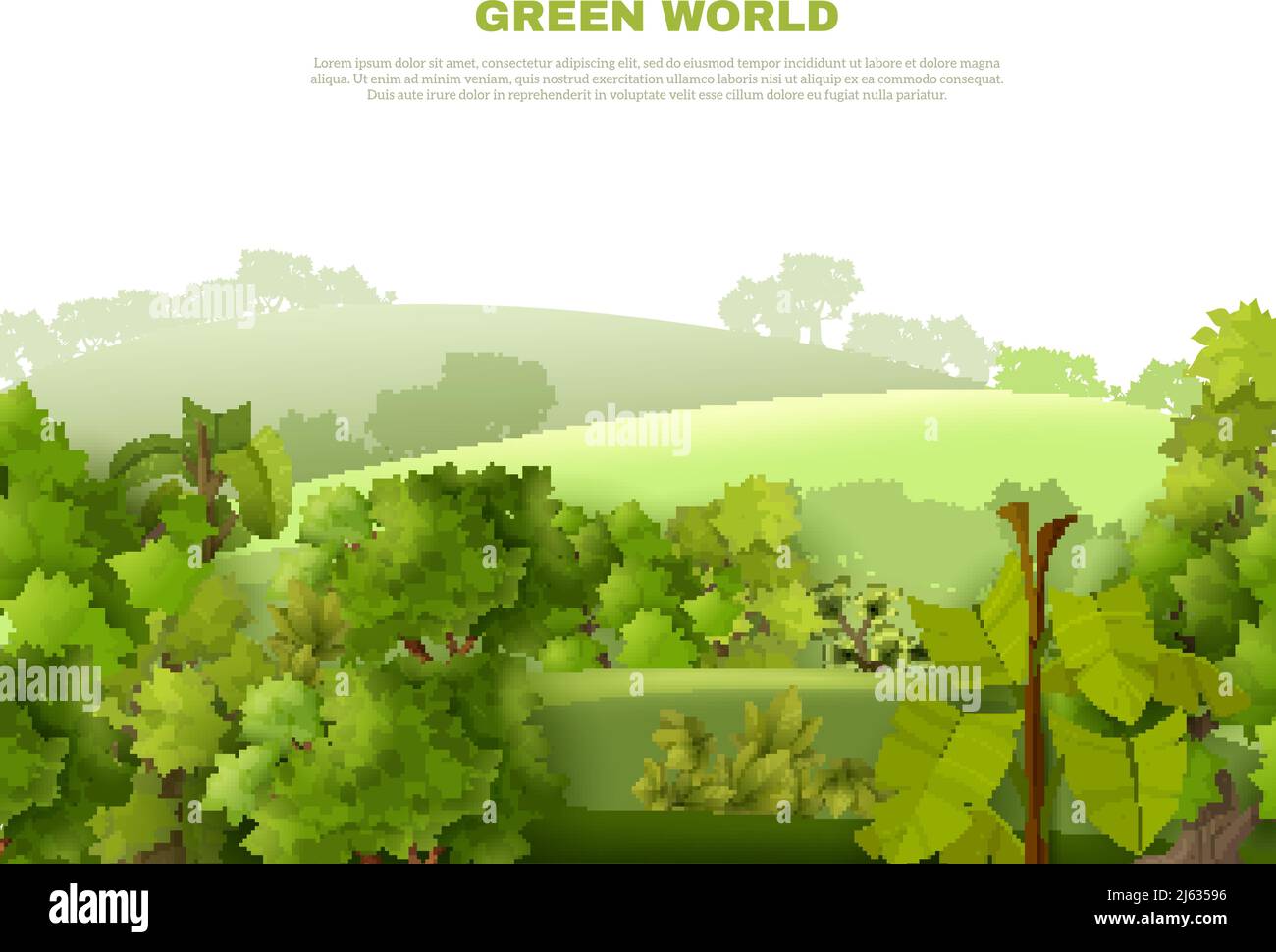Green world ecological organisation poster with undulating landscape ...