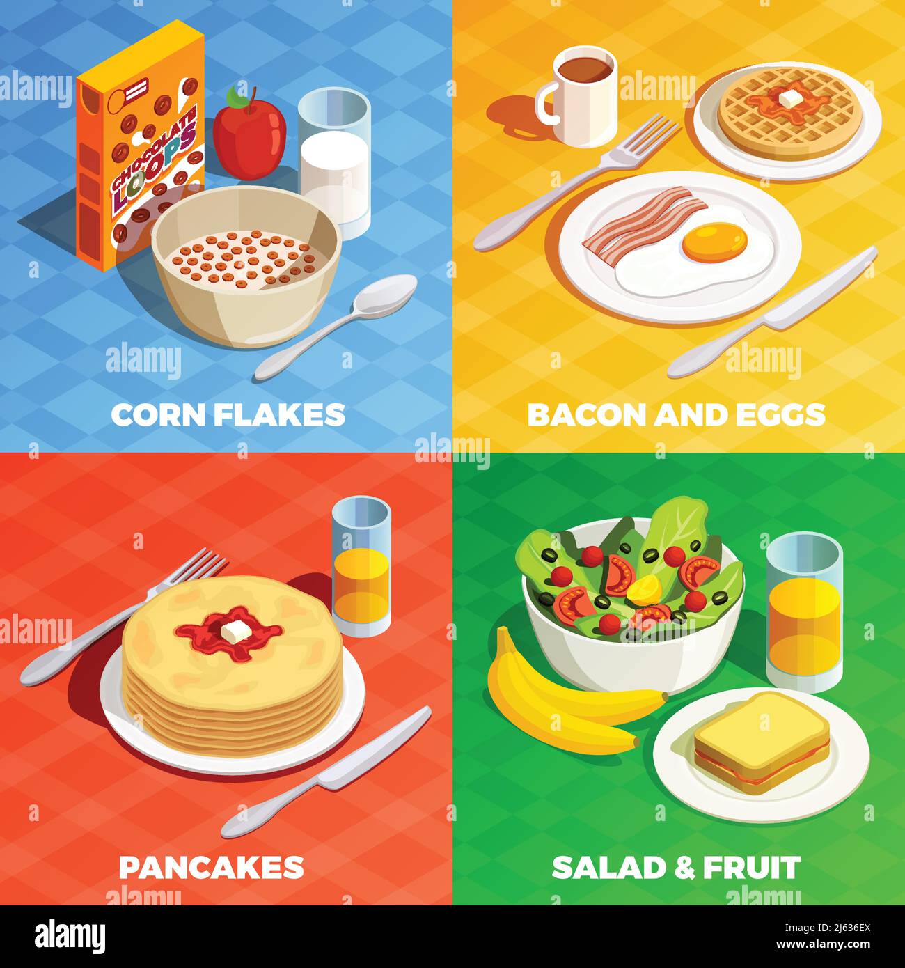 Cooking icons isometric design concept with realistic dishes flatware ...