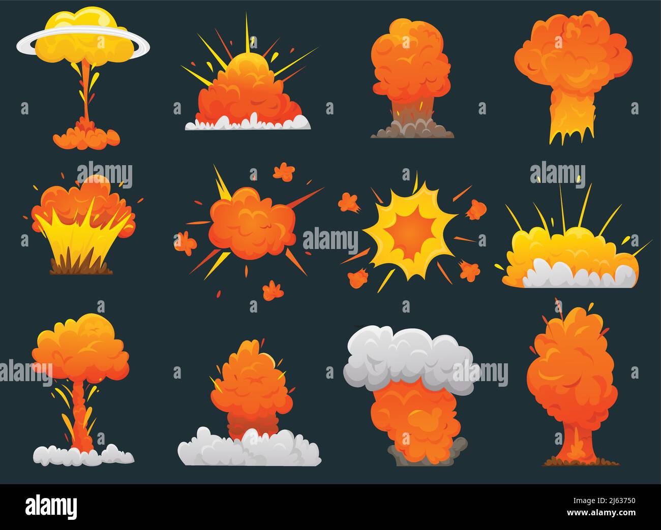 Retro cartoon explosion icon set with different types and sizes of ...