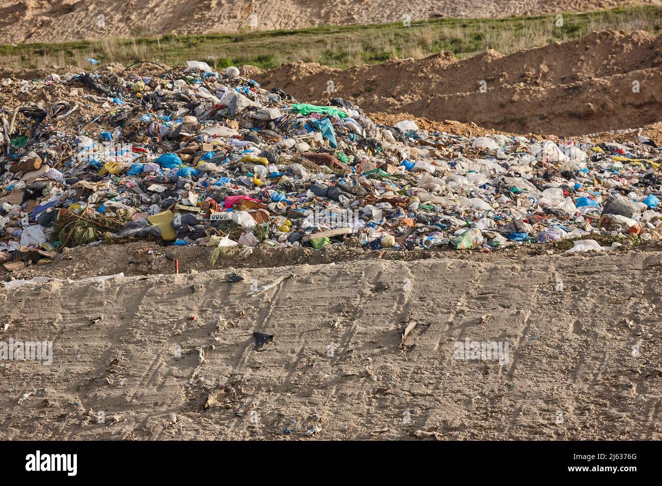 Open air garbage dump. Plastic waste pollution. Recycling junk ...
