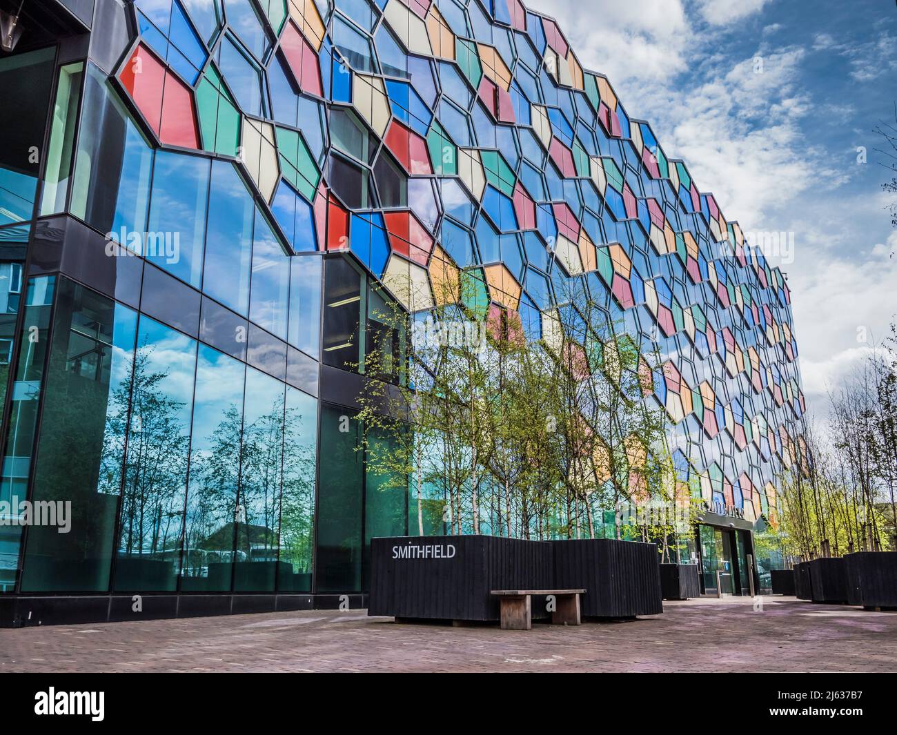 Colourful architectural facade at Smithfield Business centre in the ...