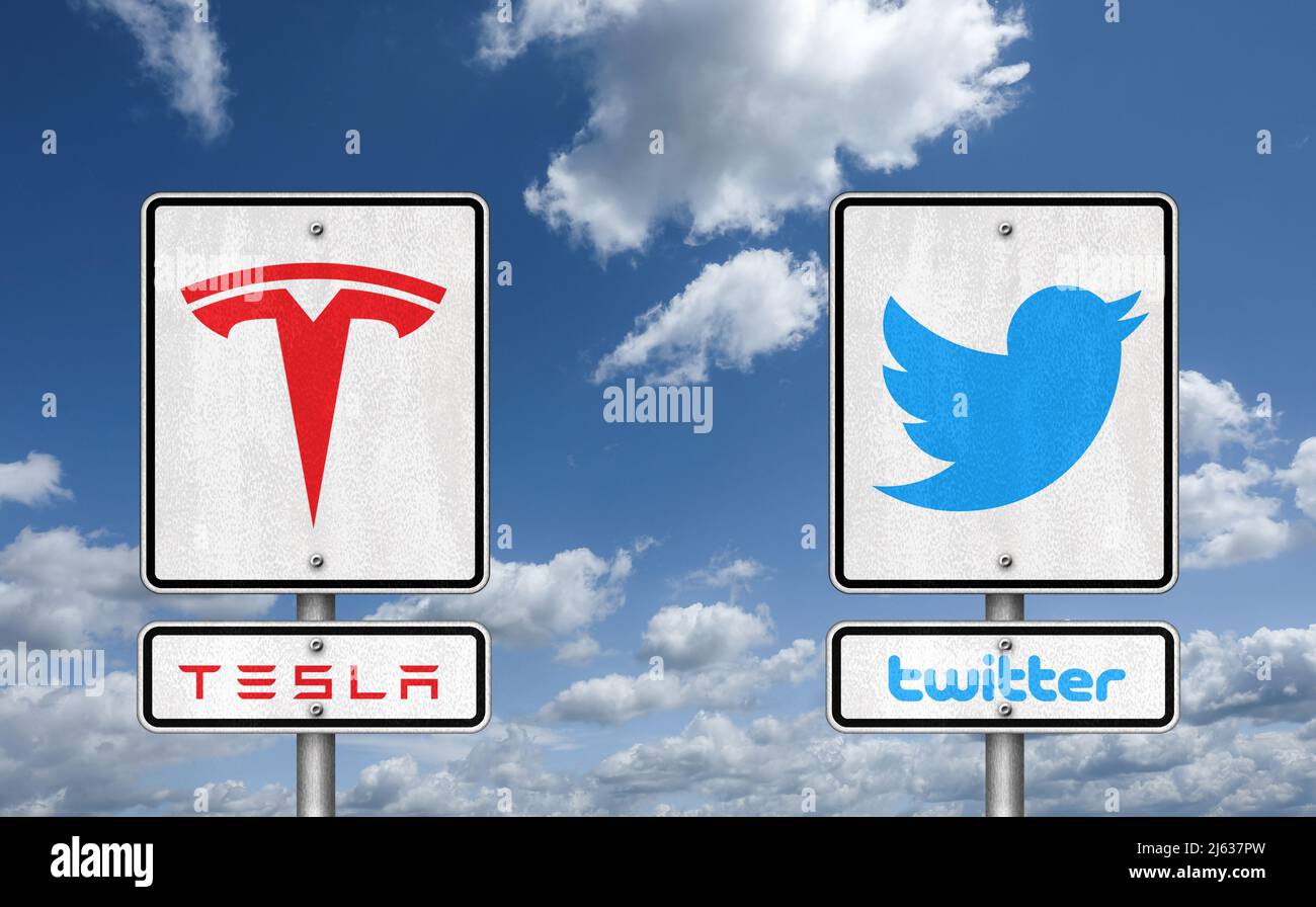 Deal between Twitter and Telsa by Elon Musk Stock Photo - Alamy