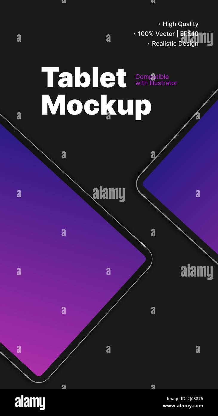 Isometric Tablet Mockup with Gradient Screen on Dark Background. Social ...