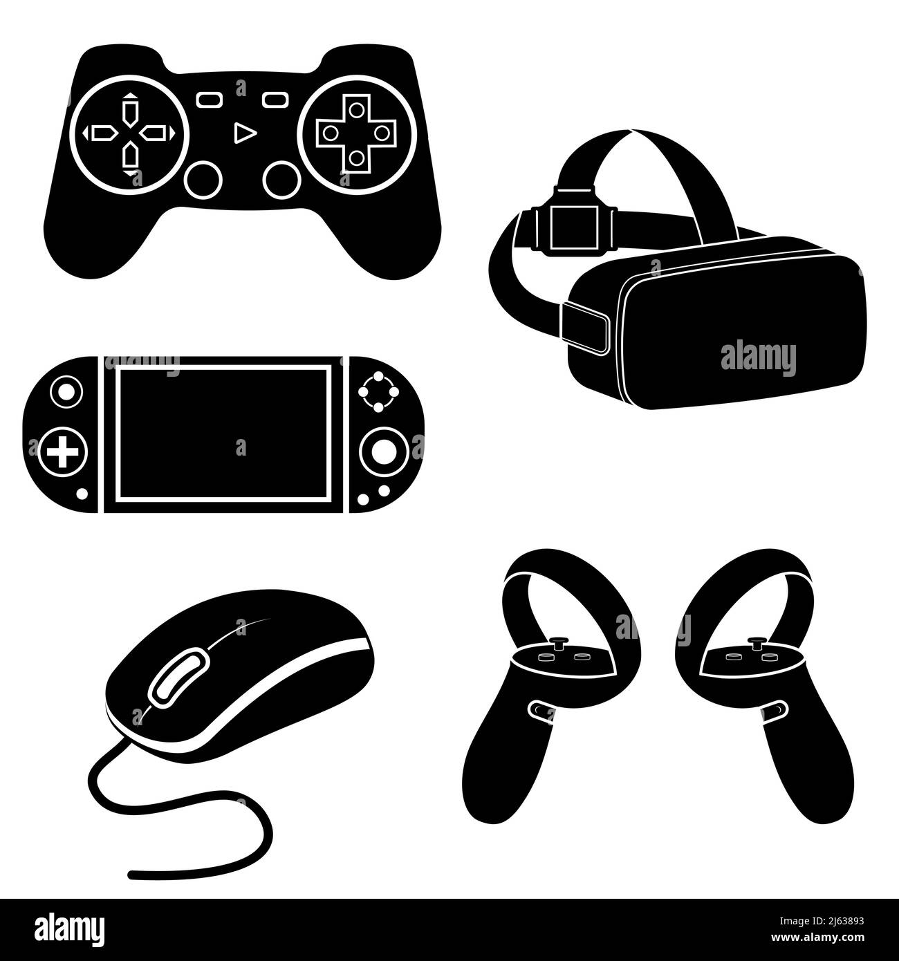 game controller joystick, virtual reality glasses and computer mouse ...