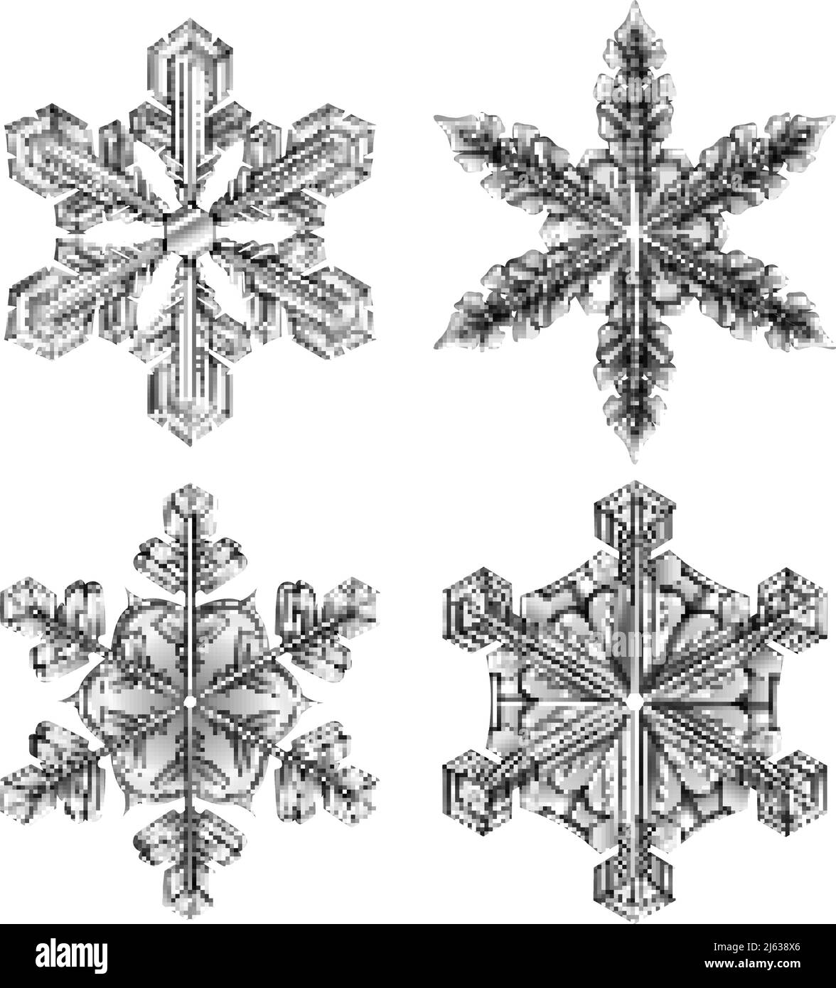Colored snowflake black and white icon set four realistic isolated ant ...