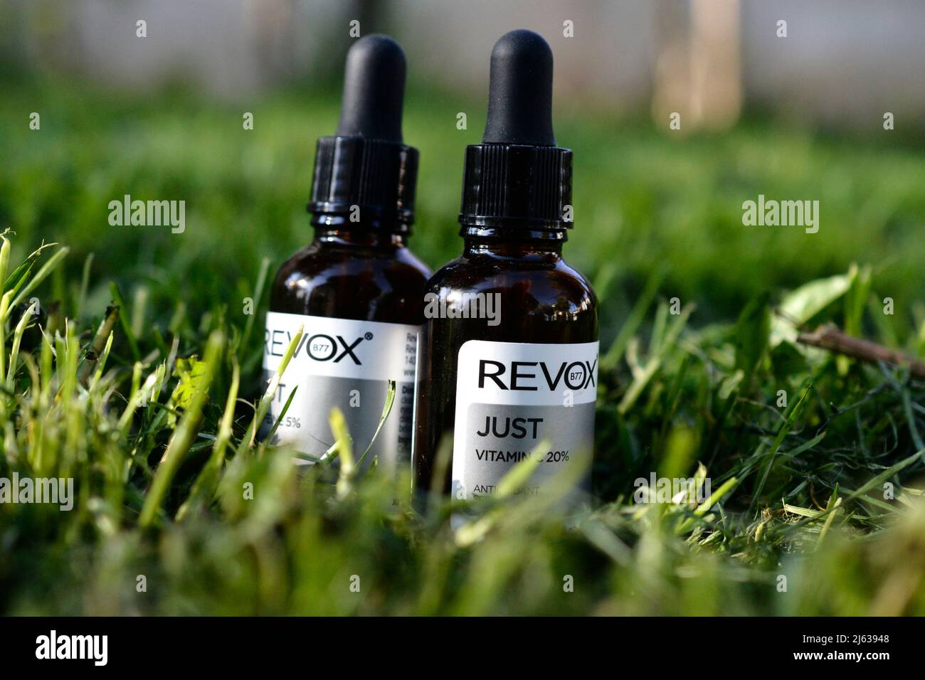 bottles on a grass ,Revox Just Vitamin C Antioxidant Serum Stock Photo ...