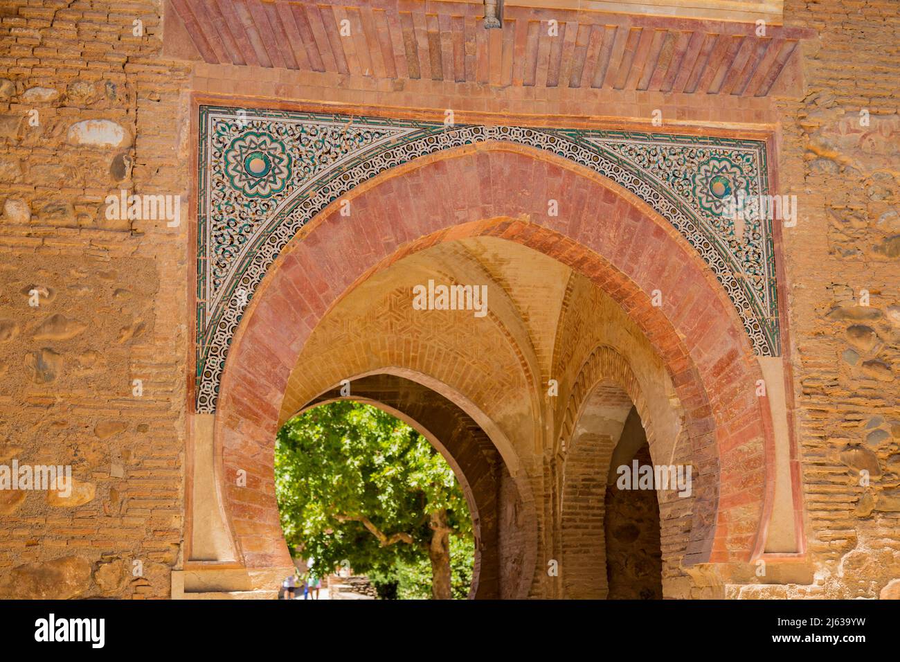 Beautiful decoration on arches inside medieval architecture complex ...