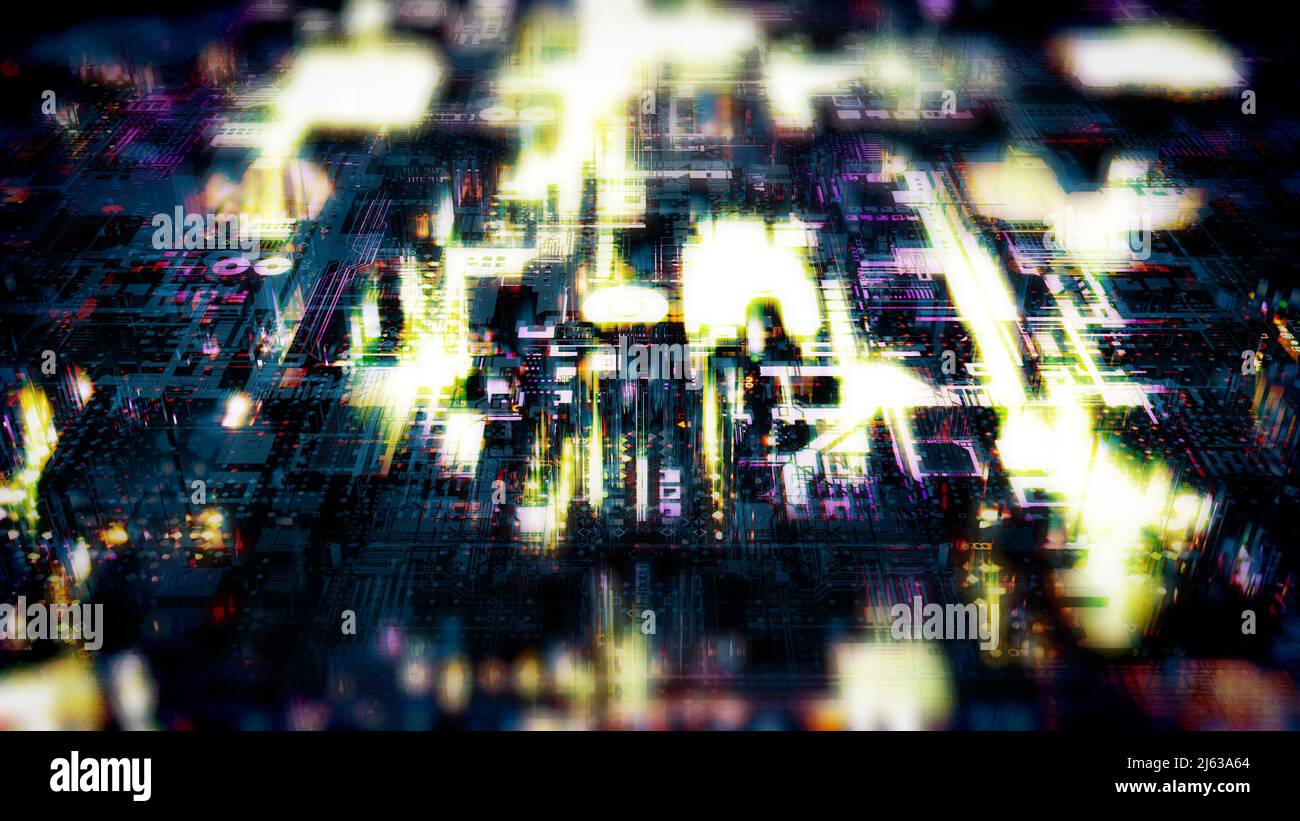 shining digital hi-tech cyberpunk computer bg - abstract 3D illustration Stock Photo - Alamy