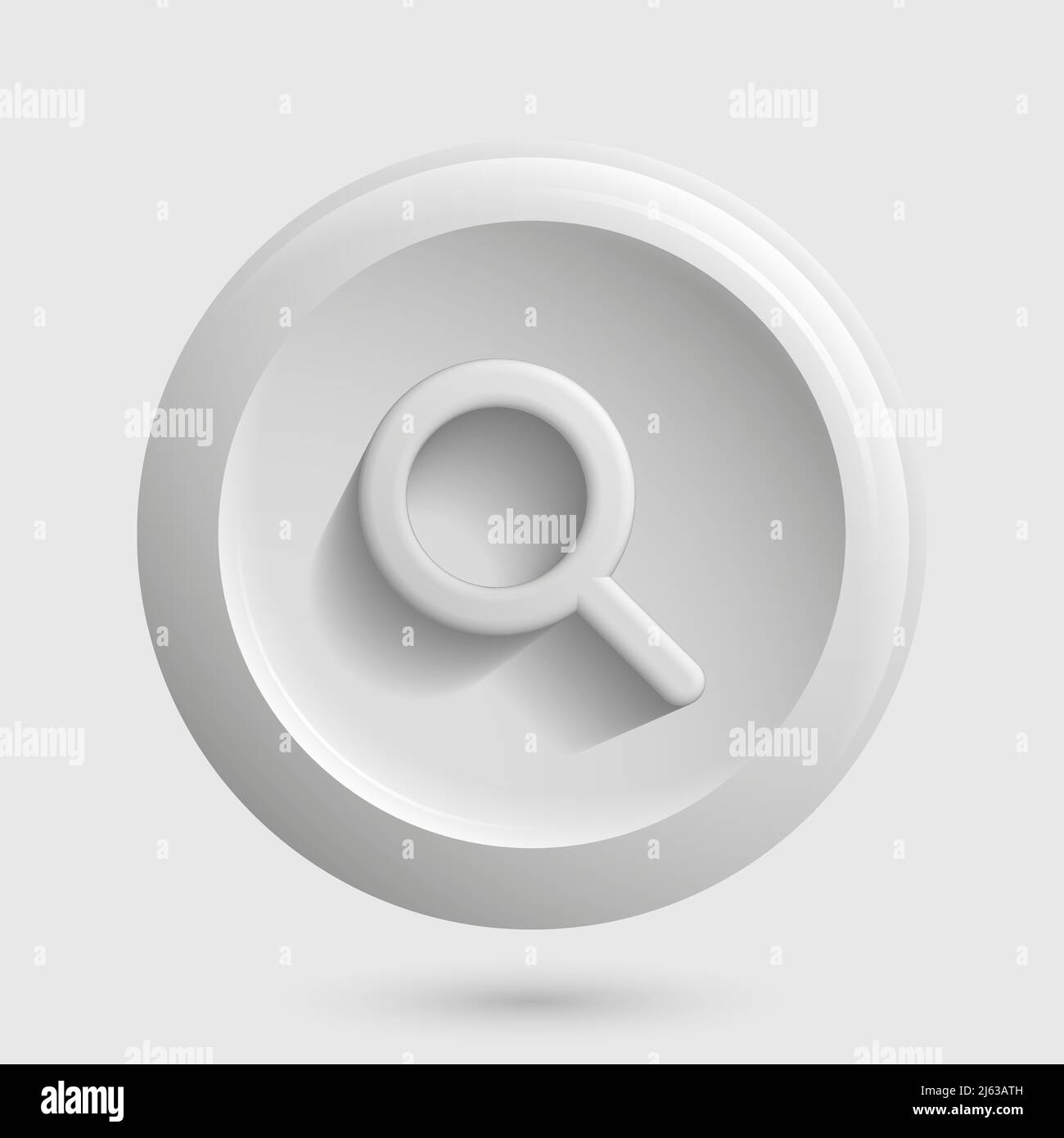 White Search Icon. Isolated 3D Magnifying glass Button. Vector ...